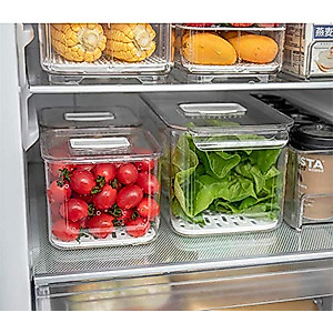 iPEGTOP Fridge Produce Saver Food Storage Bin Containers, Stackable Refrigerator Freezer Organizer Fresh Keeper Container with Vented Lids, 3 Pack
