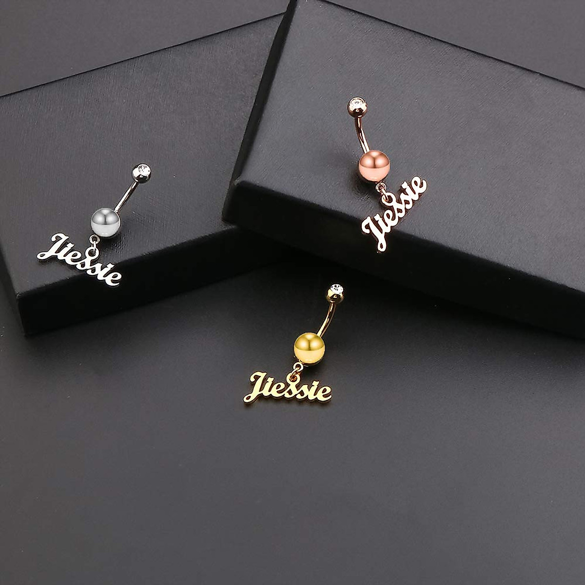 LONAGO 14G Belly Ring Personalized Name Ring for Body Belly Custom Name Plate Initial Belly Button Ring Gift for Women