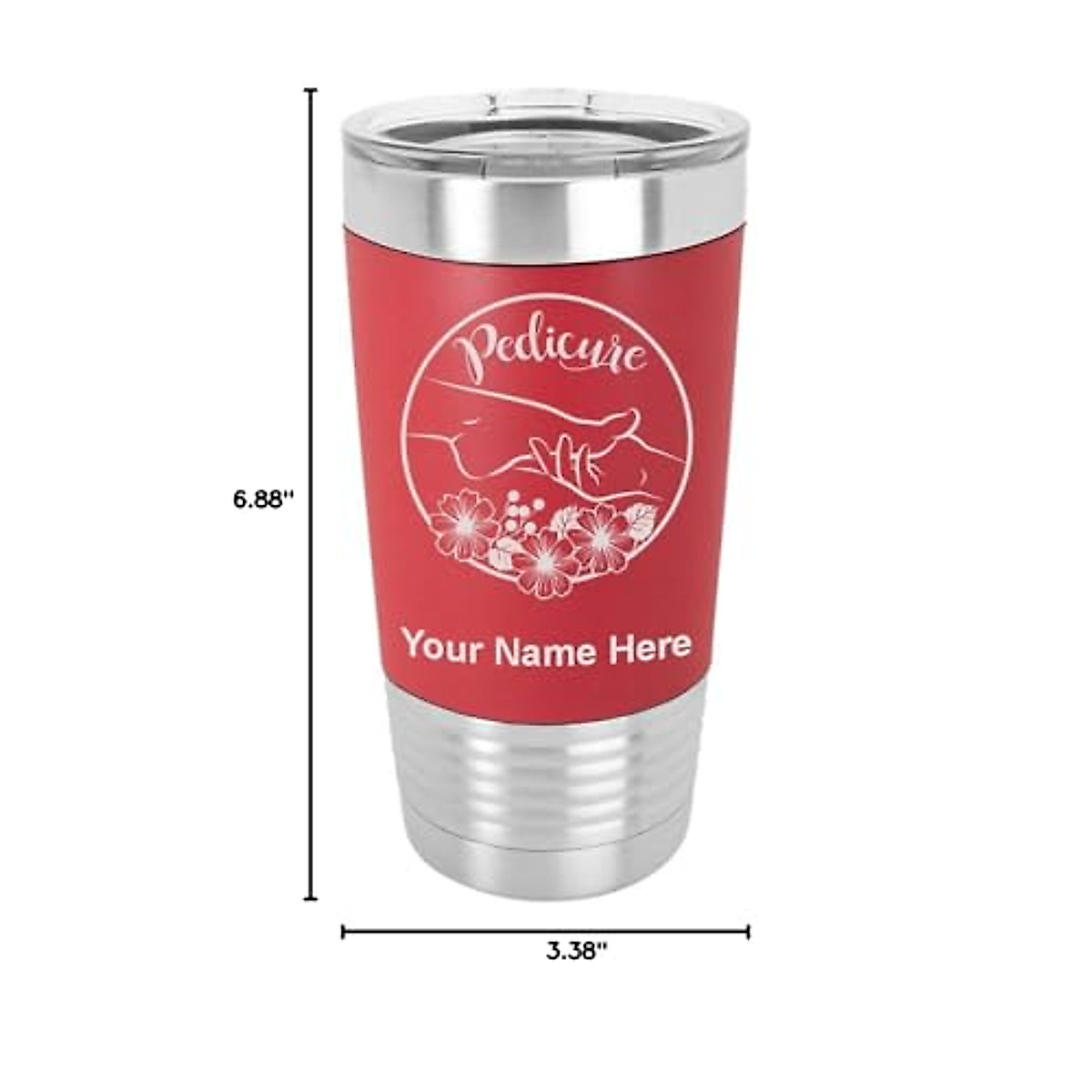 LaserGram 20oz Vacuum Insulated Tumbler Mug, Pedicure, Personalized Engraving Included (Silicone Grip, Red)