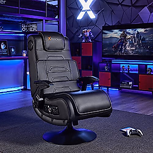 X Rocker Pro Leather Lounging Video Gaming Pedestal Chair with Vibration - Wireless Audio Force Modulation Technology - 2 Speakers & Subwoofer - Armrest - Black