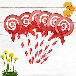 Amosfun Lollipop Cupcake Picks Paper Birthday Cake Toppers Lovely Lollipop Bow Cake Decorations Dessert Table Decorative Supplies Creative Lollipop Cake Insert Red for Party Cake Decortion