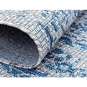 Unique Loom Outdoor Traditional Collection Area Rug - Timeworn (5' 3" Round, Blue/ Gray)