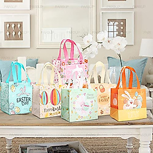 12PCS Easter Egg Hunt Bags Happy Easter Bunny Carrot Chick Egg Gift Bags with Handles, Easter Treat Bags, Multifunctional Non-Woven Easter Bags for Gifts Wrapping, Egg Hunt Game, Easter Party Supplies , 8.3×7.9×5.9inch