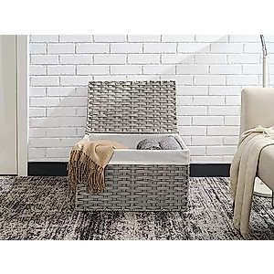 StorageWorks Wicker Storage Basket with Lid, 65L Square Wicker Baskets with lids and Removable Liner, Wicker Storage Trunk, Wicker Basket with Lid for Bedroom, Closet, Bathroom - Grey