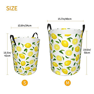 Large Laundry Basket with Handles - Cute Lemon Leaves Dirty Clothes Hamper for Bedroom Aesthetic
