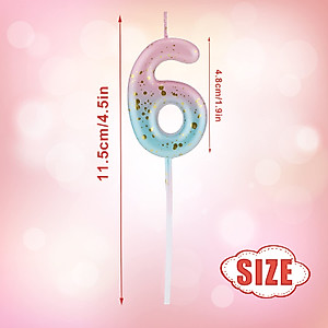 Gradient Birthday Number Letter Candle, Pink Blue Gradient Birthday Candles for Cake Numeral Letter Birthday Candles Decoration for Birthday Parties Wedding Anniversary (6)
