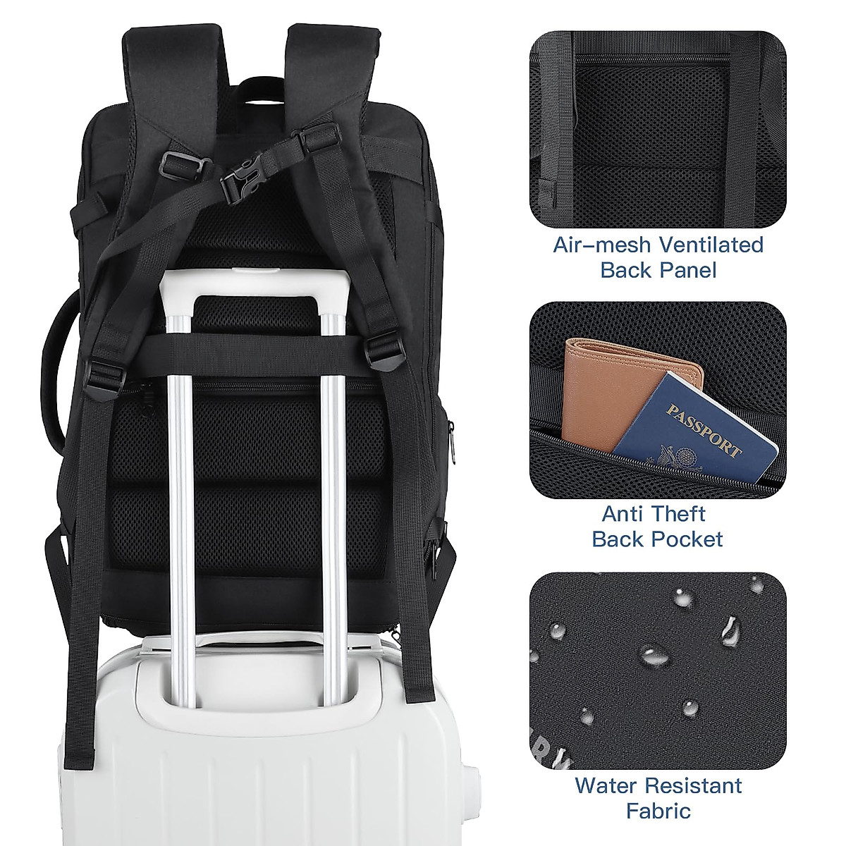 Gieury Carry On Backpack, Expandable Backpack 40L-50L, Flight Approved Large Travel Backpack Laptop Backpack for Men & Women, Large Luggage Backpack Daypack Lightweight Business Weekender Bag, Black