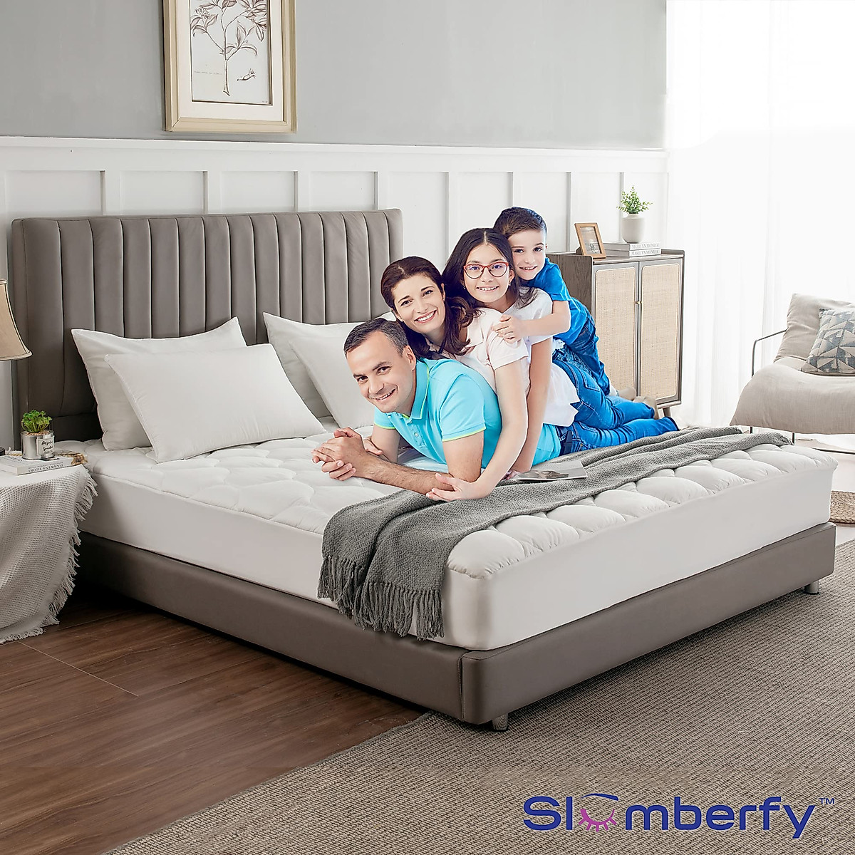 Queen Size Waterproof Premium Mattress Pad by Slumberfy – Quilted Fitted Bamboo Mattress Protector - All Natural & Breathable Fabric, Cooling Mattress Topper (60x80 in)