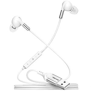 DUKABEL USB In-ear Headphones, USB PC Earbuds with Noise Cancellation for PC/PS4/PS5, White Gaming Earphone Headset with Microphone for Live Conference, Video Calls, Broadcasting, On-line Work