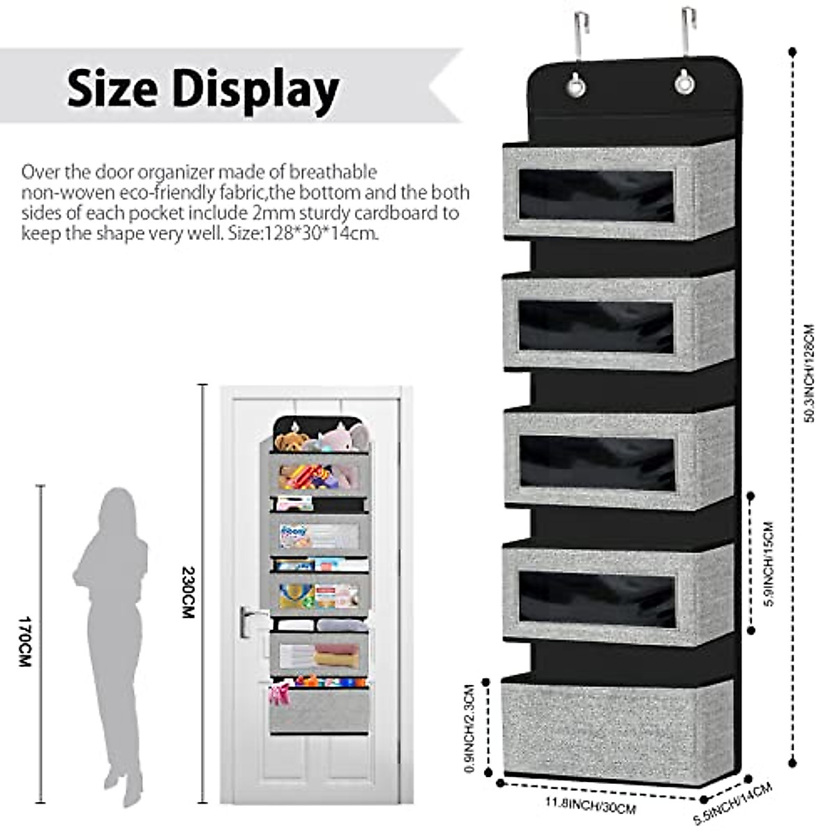 JAYSDAYLY Over the Door Hanging Organizer Storage with 5 Large Pockets 1 Pcak + 1 Pack Collapsible Large Toy Box Storage with Lid for Closet,Nursery,Playroom,Pantry