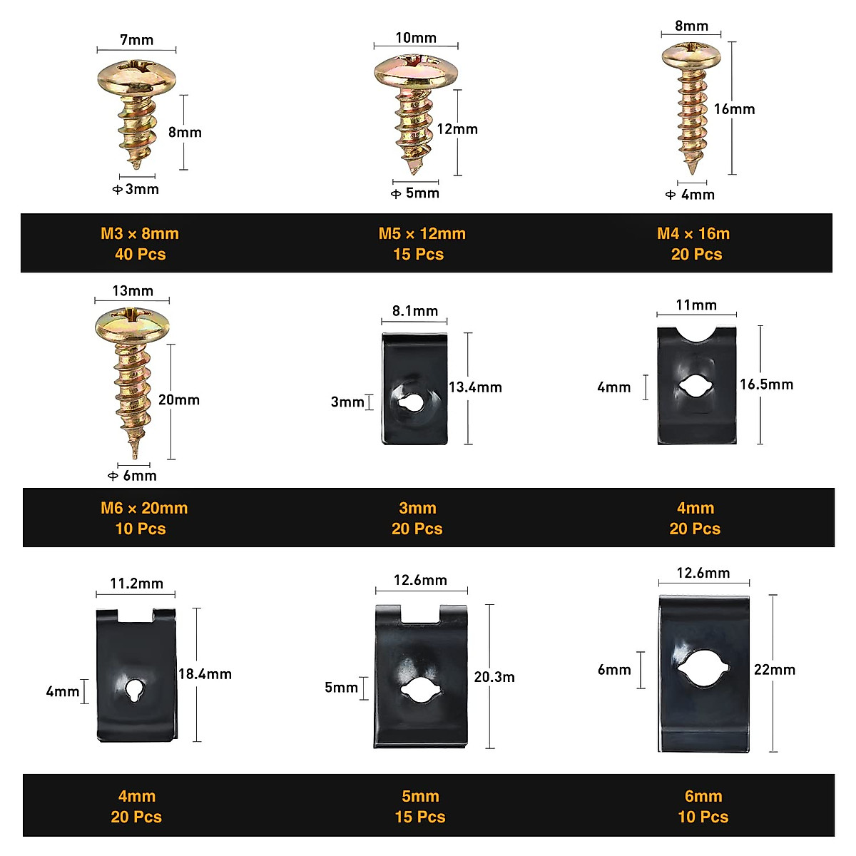 GOOACC 170Pcs Car U-Clip and Screw Assortment Kit 9 Different Sizes Automotive U Nut and Screw Clip Replacement Parts for Dash Door Panel Interior
