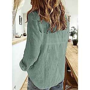 Astylish Ladies Long Sleeve V Neck Blouses Linen Button Down Polo Shirts Work Clothes for Women Office Light Green Medium