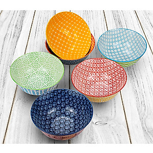 Lawei 6 Pack Ceramic Cereal Bowls, 23 Oz Colorful Soup Bowls for Kitchen, Porcelain Deep Bowls Set for Soup, Salad, Pasta, Rice, Ice Cream and Oatmeal, Microwave Dishwasher Safe
