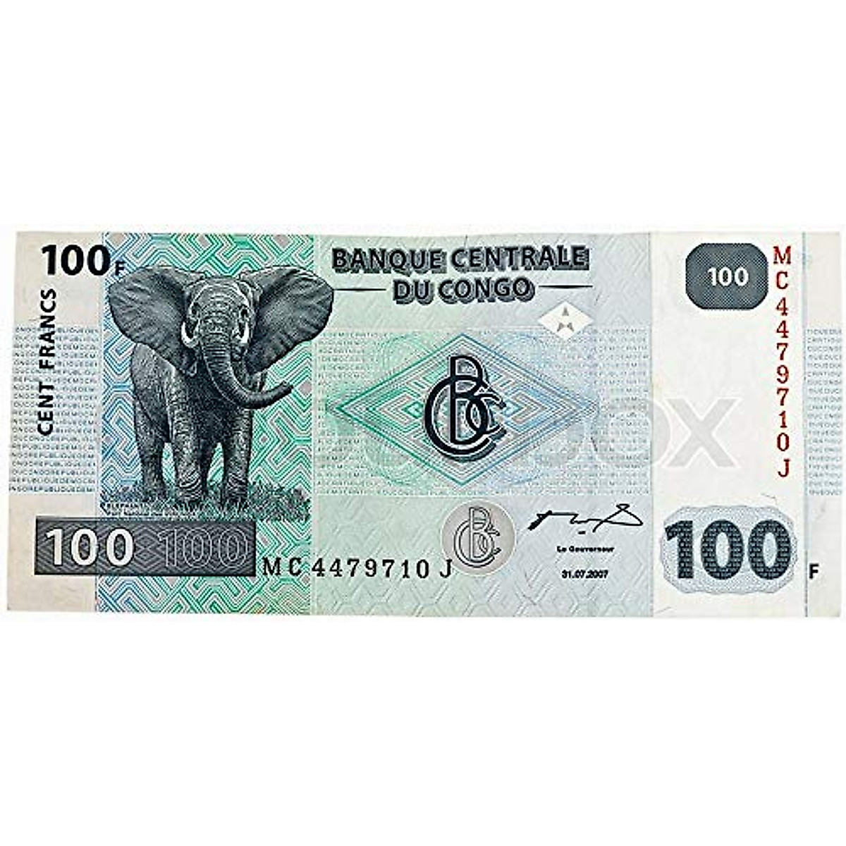 2007 CG (FOREIGN CURRENCY) LOVELY FRENCH CONGO 100 FRANC BILL w GIANT ELEPHANT! BEAUTIFUL PASTEL COLORS! 100 FRANCS Gem Crisp Uncirculated