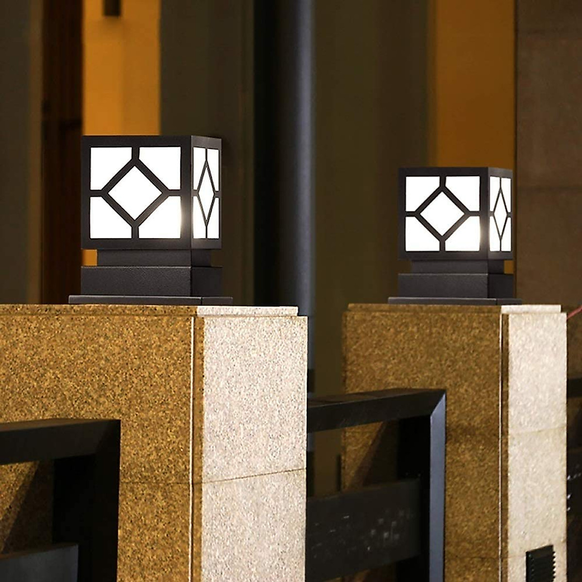 Bwldma Square Retro Courtyard Lamp Led Outdoor Waterproof Post Lamp Retro Industrial Home Garden Pillar Light Glass Lampshade Gate Villa Courtyard Park Column Headlight (Size : 28cm)