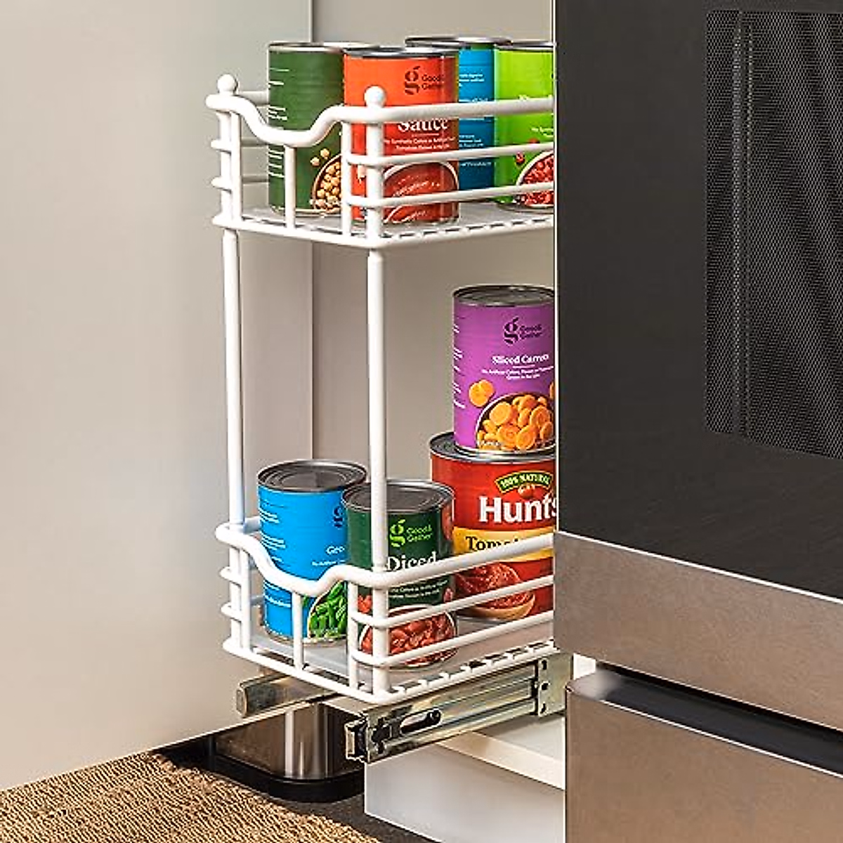 Household Essentials Glidez Multipurpose Paint-Finished Steel Pull-Out/Slide-Out Storage Organizer with Plastic Liner for Under Cabinet Use - 2-Tier Design - Fits Standard Size Cabinet or Shelf, White