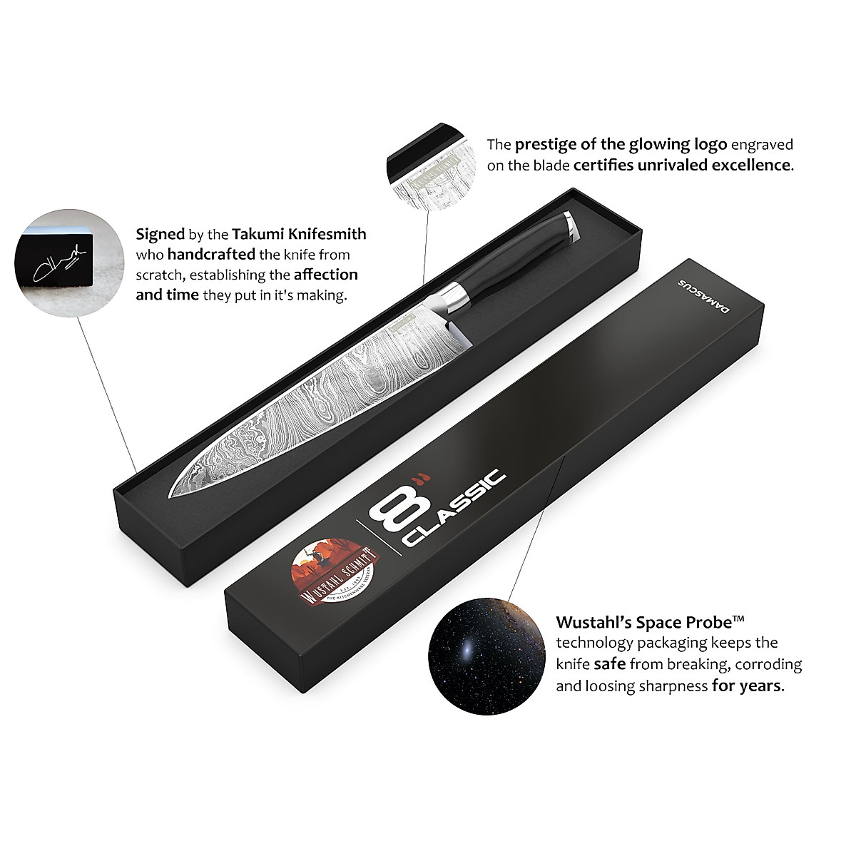 WUSTAHL Hand Forged 8 inch Professional Real Damascus Chef Knife. Japanese Blade made of Ancient Damascus Steel. German Handle, Handmade from Pakkawood. High Carbon, Sharp Gyuto Kitchen Knife.