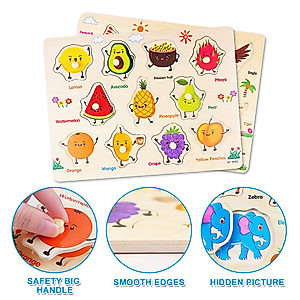 Wooden Peg Puzzles for Toddlers, 3 Pack Montessori Educational Learning Puzzles Toys for Kids Ages 1-3, Early Educational Preschool Wooden Puzzle Gift for Boys and Girls 1 2 3 4 5 Years Old