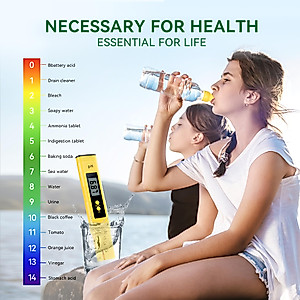 HEYAXA Digital PH Meter for Water, 0.01 PH High Accuracy Pen Type PH Tester for Household Drinking Water, Aquariums, Swimming Pools, PH Range 0-14（Yellow)