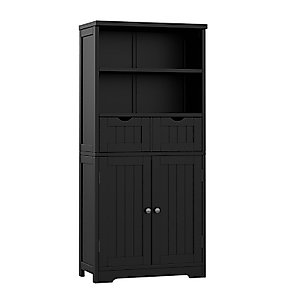 Irontar Bathroom Cabinet, Kitchen Pantry Cabinet with 2 Removable Drawers, Storage Cabinet with 2 Doors and Adjustable Shelf, Large Display Cabinet, 23.6 x 11.8 x 49.6 Inches, Black CWG009B