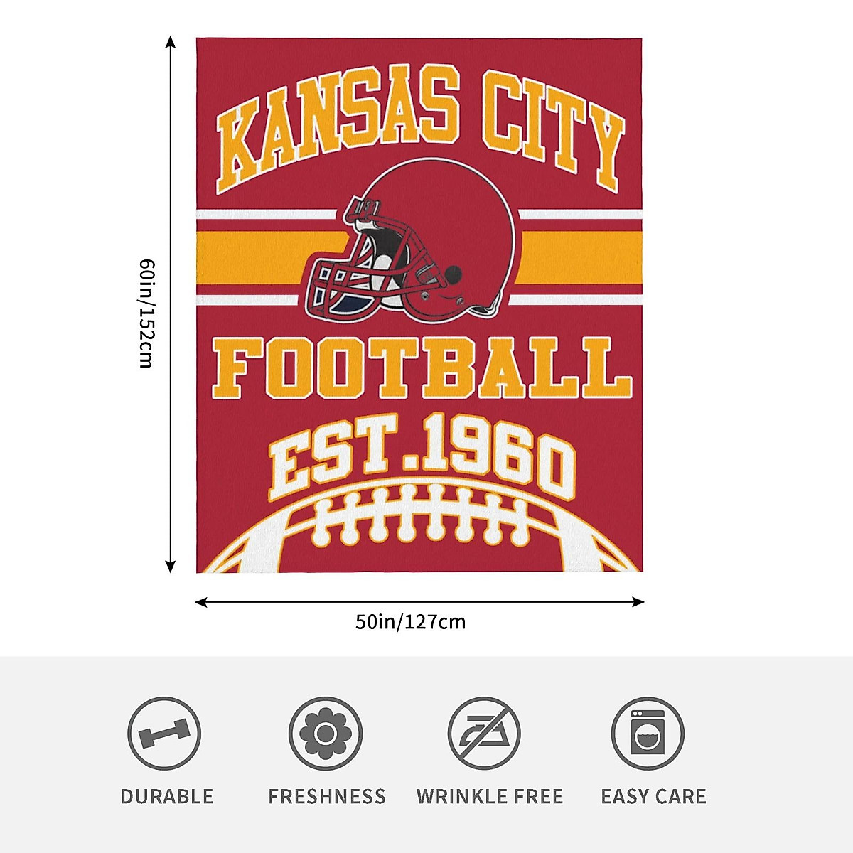 TOUVCRD Kansas Fans Blanket Gifts 50x60 inches City Soft Lightweight Flannel Throw Blanket for Men Women Youth Kids Classic Football Team Color Blankets for Sofa Bed Bedroom Living Room
