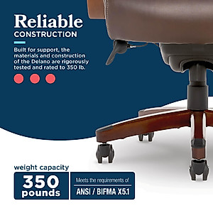 La-Z-Boy Delano Big & Tall Executive Office Chair | High Back Ergonomic Lumbar Support, Bonded Leather, Brown | 45833 model