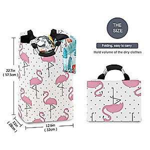 ALAZA Pink Flamingo Polka Dot Bird Laundry Basket Hamper Large Storage Bin with Handles for Gift Baskets, Bedroom, Clothes