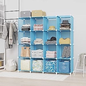 HOMIDEC Cube Storage Organizer 16-Cube Storage Shelf, Closet Organizer for Garment Racks, Closet Organizers and Storage with Metal Hammer, Bookshelf for Kids, (48.4 L x 12.2 W x 48.4 H Inches)