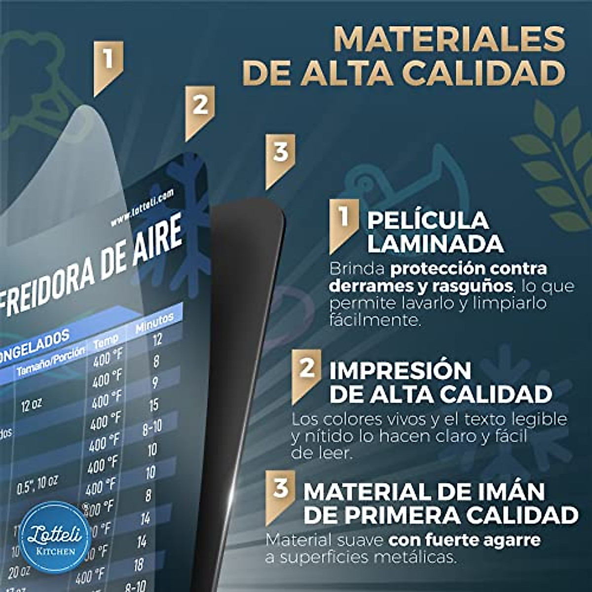 Air Fryer Magnetic Cheat Sheet Set, Air Fryer Accessories Cook Times, Airfryer Accessory Magnet Sheet Quick Reference Guide for Cooking and Frying (Spanish)