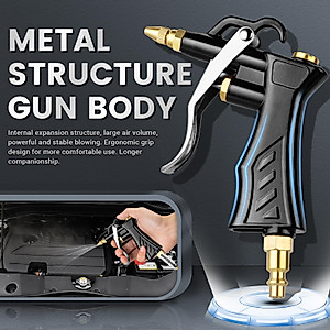 High Volume Air Blow Gun with Brass Adjustable Air Nozzle, Industrial Air Blower Gun with 2 pcs Steel Extensions and 13.7 Inch Universal Blow Hose, Pneumatic Air Gun Air Compressor Accessories Tool