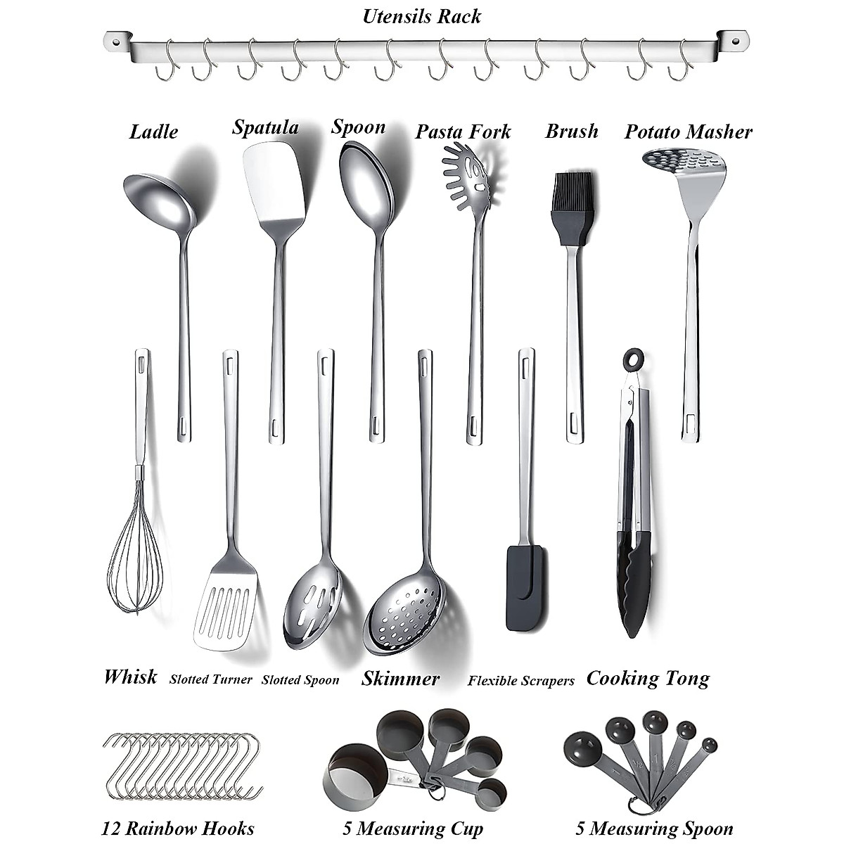 Stainless Steel Cooking Utensils Set,Kyraton 37 Pieces Kitchen Utensils Set, Kitchen Tool Gadgets Set with Utensil Holder Non-Stick and Heat Resistant Dishwasher Safe
