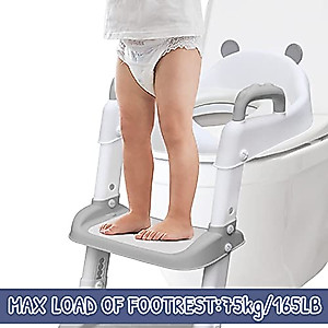 Potty Training Toilet Seat with Step Stool Ladder for Kids and Toddler Boys Girls - Soft Padded Seat with Foldable Anti-Slip Wide Step and Safety Handles - Gray