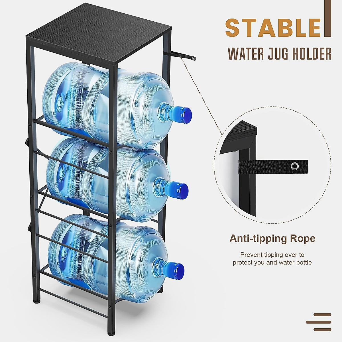 Housolution 3-Tier 5 Gallon Water Jug Holder with Garage Sports Equipment Organizer,Black
