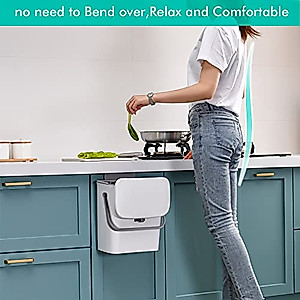 Hanging Trash Can 2 Pack&2.4 Gallon Kitchen Compost Bin for Cabinet Door,Small Under Sink Garbage Can with Lid,Grey+White