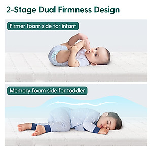 BABELIO Biobased Breathable Crib Mattress, USDA BioPreferred Toddler Mattress Memory Foam, Waterproof Dual-Sided Baby Mattresses for Crib and Toddler Bed, Removable and Machine Washable Mattress Cover