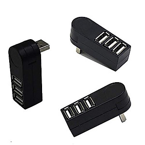 Acamifashion Mini Hub 3 Port 90 Degree USB 2.0 Data Hub Portable Rotating Splitter Adapter Hub for HDD Notebook Mac Black