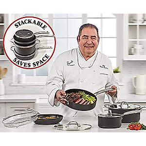 Emeril Everyday Forever Pans Hard-Anodized Cookware, 10-Piece Pots and Pans Set Nonstick with Utensils, Induction Compatible by Emeril Lagasse, Black 10 Piece Set OPEN BOX