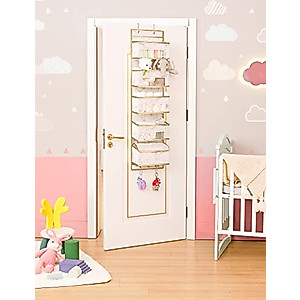 MYTHAUS Over Door Hanging Organizer - Wall Mount Closet Organizer 5-Shelf, Back of Door Bathroom Organizer with Clear Window,Storage for Baby Nursery/Pantry/Bedroom/Make up (White Marble)