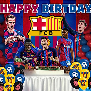 Barcelona Birthday Party Decoration,Soccer Party Photo Background 5 x 3 FT and 18 Pcs Balloon,Football Merch Party Backdrop Supplies