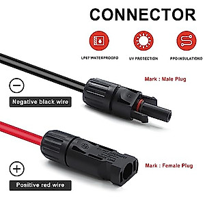 Feotech Twin Wire 50FT Solar Extension Cable - 10AWG (6mm²) Solar Panel Connector, with 6 Pairs-IP67-Male/Female Solar connectors for Outdoor Automotive RV Boat Marine Solar Panel- Black & Red