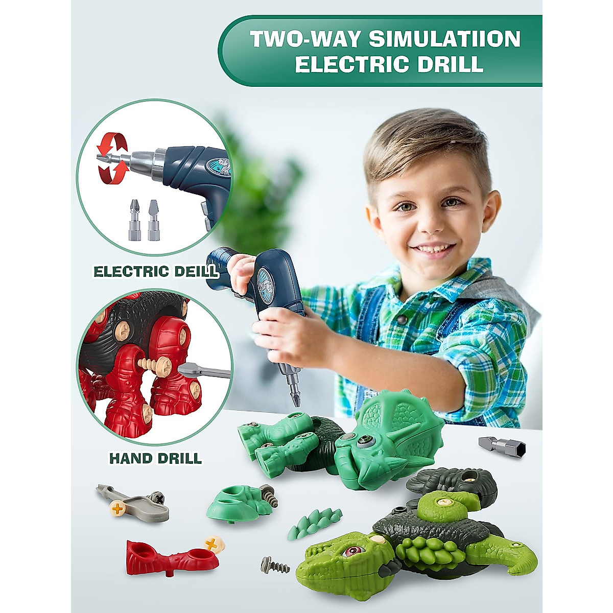 EduCuties Dinosaur Toys for Kids 3-5, Take Apart Dino Games for Boys Girls Age 5-7, Construction Building Educational STEM Sets with Electric Drill for Children Birthday Present