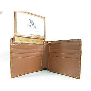 Pelgio Genuine Crocodile Alligator Backbone Skin Bifold Wallet (Tan Brown)