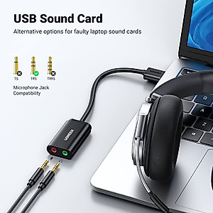 UGREEN External USB Sound Card Jack USB Adapter for Computer, PS5, PS4, USB Audio Stereo Adapter External Sound Card (Black)