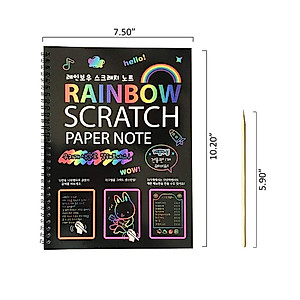 BESTING Scratch Art Notebooks 3 Pack 10.2 x 7.5 inches Rainbow Magic Scratch Off Paper Set Drawing Arts Crafts Black Scratch Books for Kids' Birthday Gifts Party Favors Christmas Presents (PRB330)