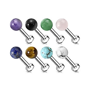 Pierced Owl 16GA Natural Stone Internally Threaded 316L Stainless Steel Flat Back Lip Cartilage Tragus Stud (Turquoise)