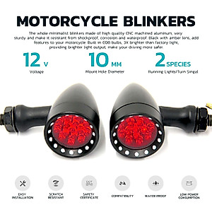 Red CNC Motorcycle Bullet LED Turn Signal Light Blinker Indicator Front Rear Tail Light Compatible with Honda Harley Yamaha Suzuki Chopper