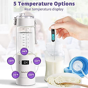 Portable Bottle Warmer for Baby Formula, BabySafe Wireless & Rechargeable Baby Water Warmer for Car Travel, 1.5Mins Fast Heating & 9H Constant Temperature Baby Milk Warmer On The Go (White)