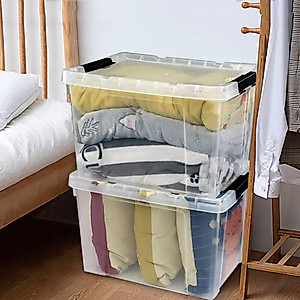 Ggbin 4 Pack 50 Qt Plastic Container Bin with Lids, Latch Storage Box with Wheels