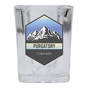 R and R Imports Purgatory Colorado Ski Adventures 2 Ounce Square Base Liquor Shot Glass