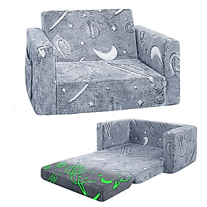 Toddler Couch,Toddler Chair,Kids Sofa Chair 2-in-1 Baby Seat Furniture Fold Out, Convertible Sofa to Lounger Soft Comfy Glow in The Dark Kids Sofa Bed Gifts for Kids Girl Boys,Star